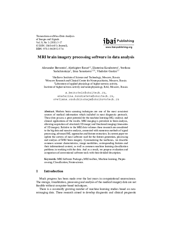 (PDF) MRI brain imagery processing software in data analysis