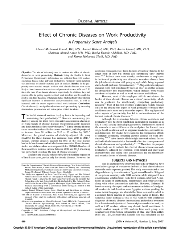 (PDF) Effect of Chronic Diseases on Work Productivity