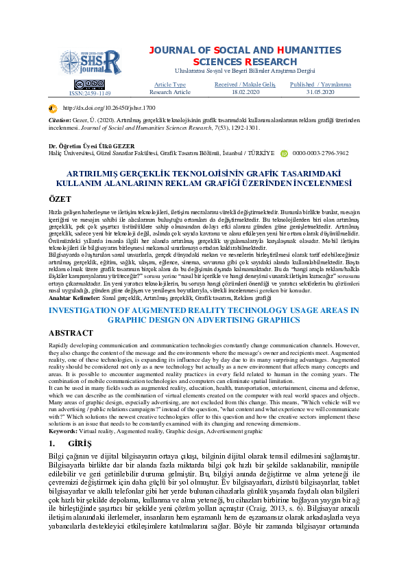 (PDF) Artirilmiş Gerçekli̇k Teknoloji̇si̇ni̇n Grafi̇k Tasarimdaki̇ ...