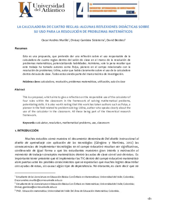 (PDF) La calculadora de cuatro reglas: algunas reflexiones didácticas sobre su uso para la ...
