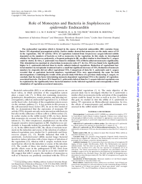 (PDF) Role of Monocytes and Bacteria inStaphylococcus epidermidis ...