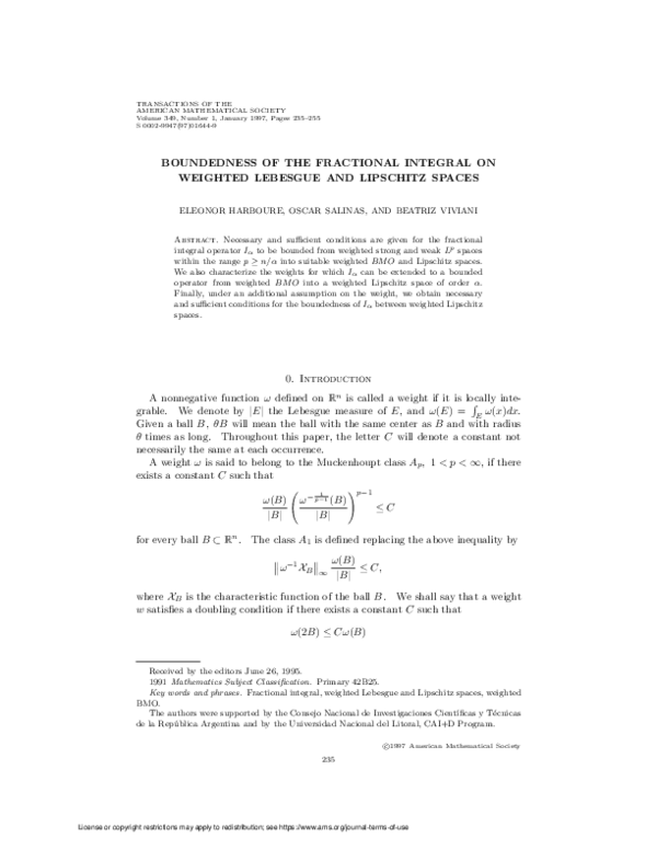 (PDF) Boundedness of the fractional integral on weighted Lebesgue and ...
