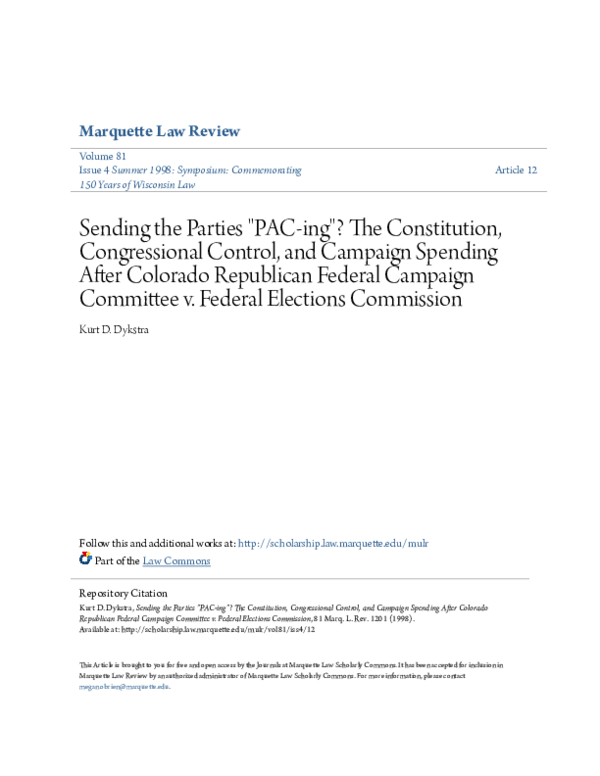 (PDF) Sending the Parties "PACing"? The Constitution, Congressional ...
