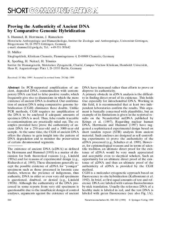 (PDF) Proving the Authenticity of Ancient DNA by Comparative Genomic ...
