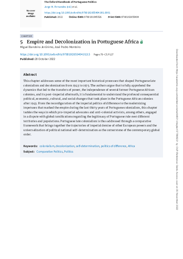 (PDF) Empire and Decolonization in Portuguese Africa