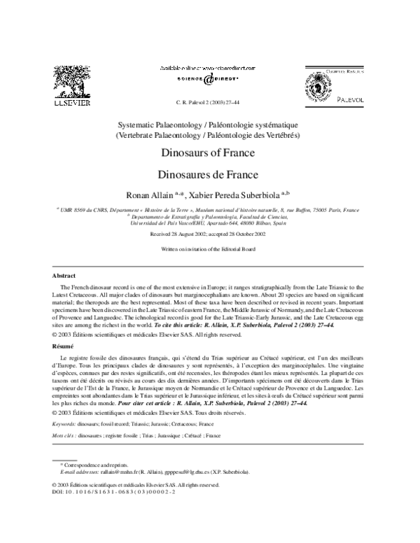 (PDF) Dinosaurs of France