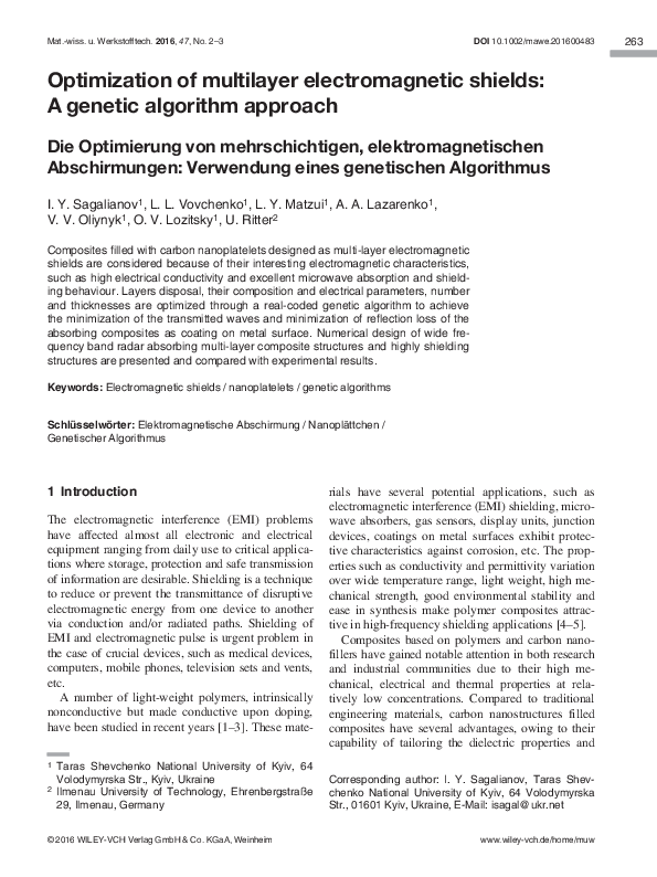 (PDF) Optimization of multilayer electromagnetic shields: A genetic algorithm approach