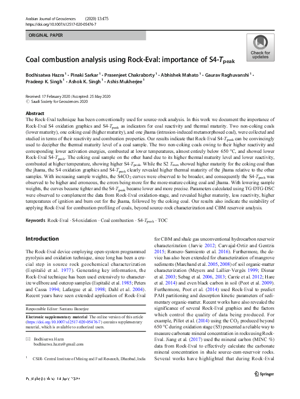 (PDF) Coal combustion analysis using Rock-Eval: importance of S4-Tpeak (PDF) Coal combustion analysis using Rock-Eval: importance of S4-Tpeak