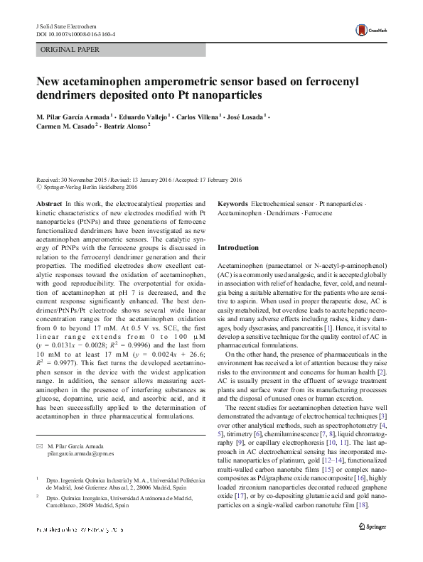 (PDF) New acetaminophen amperometric sensor based on ferrocenyl ...