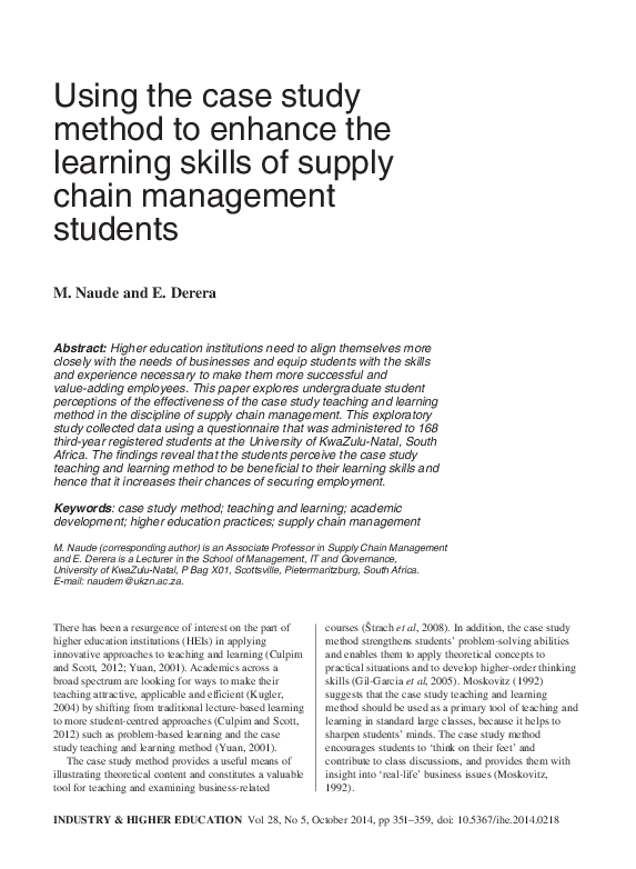 (PDF) Using the case study method to enhance the learning skills of ...