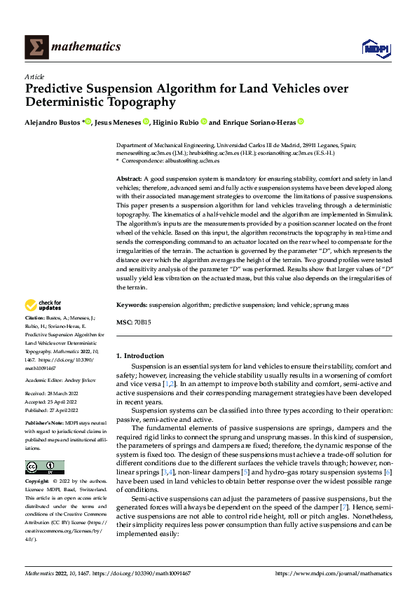 (PDF) Predictive Suspension Algorithm for Land Vehicles over ...
