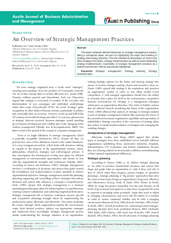 (PDF) An Overview of Strategic Management Practices