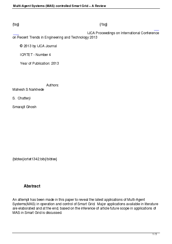 (PDF) Multi-Agent Systems (MAS) controlled Smart Grid – A Review