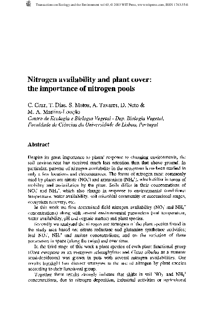 (PDF) Nitrogen Availability And Plant Cover: The Importance Of Nitrogen Pools