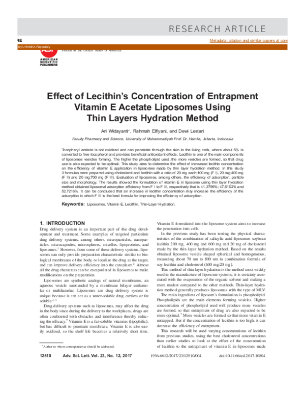 (PDF) Effect of Lecithin’s Concentration of Entrapment Vitamin E ...