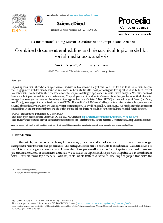 (PDF) Combined document embedding and hierarchical topic model for social media texts analysis