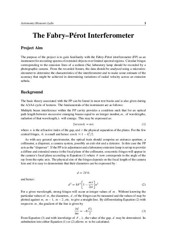 (PDF) Fabry–Pérot Interferometer | Ramón Navarro - Academia.edu