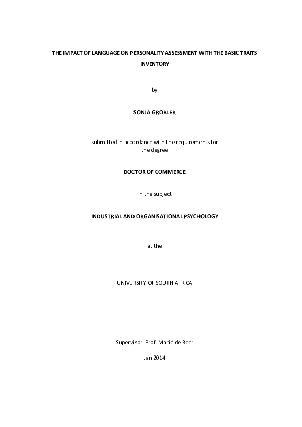 (PDF) The impact of language on personality assessment with the Basic ...