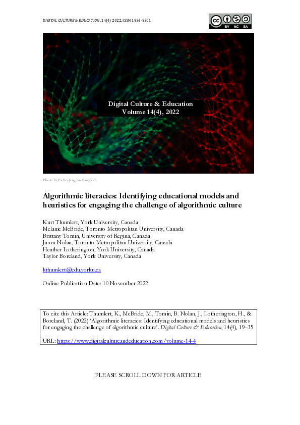 (PDF) Algorithmic literacies: Identifying educational models and ...