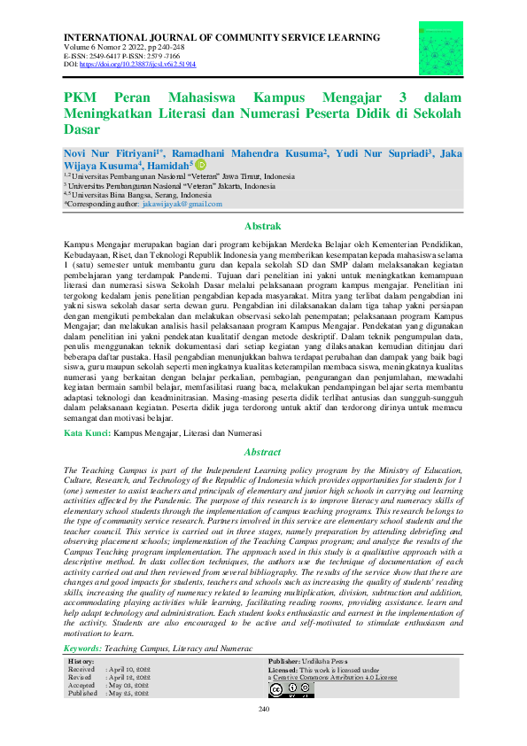 (PDF) PKM Peran Mahasiswa Kampus Mengajar 3 dalam Meningkatkan Literasi dan Numerasi Peserta ...