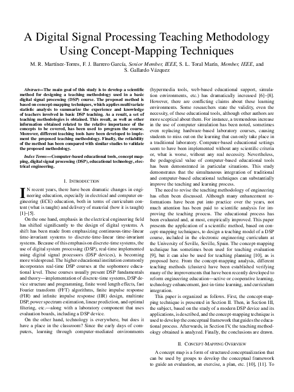(PDF) A Digital Signal Processing Teaching Methodology Using Concept-Mapping Techniques
