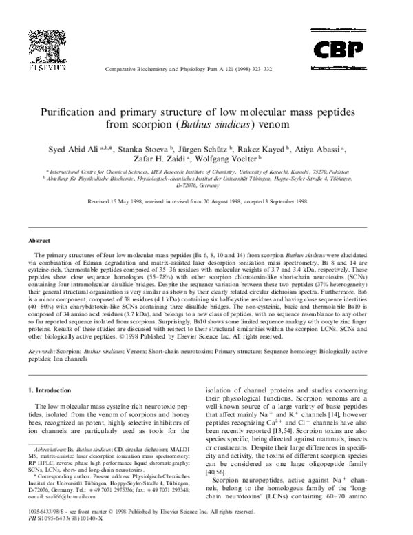 (PDF) Purification and primary structure of low molecular mass peptides ...