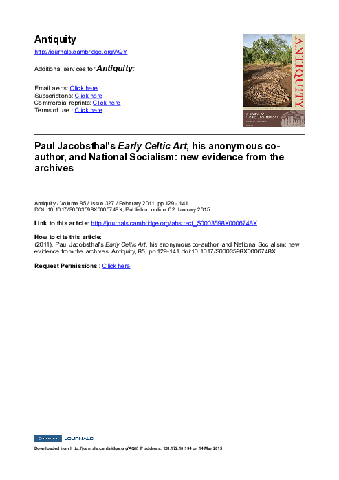 (PDF) Paul Jacobsthal's Early Celtic Art, his anonymous co-author, and ...