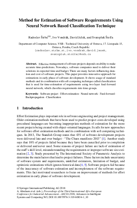 (PDF) Method for Estimation of Software Requirements Using Neural ...