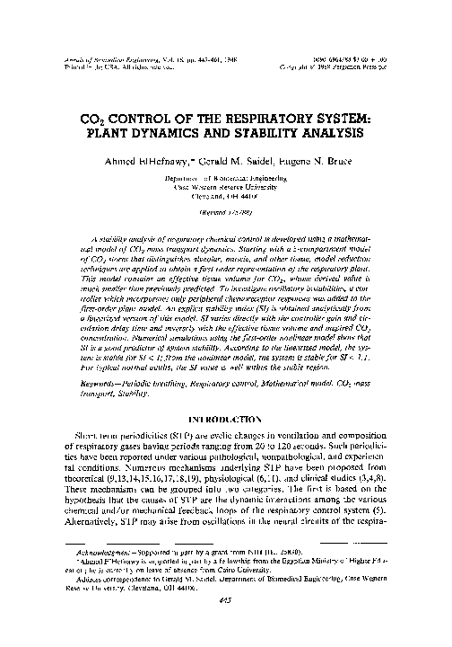 (PDF) CO2 control of the respiratory system: Plant dynamics and ...