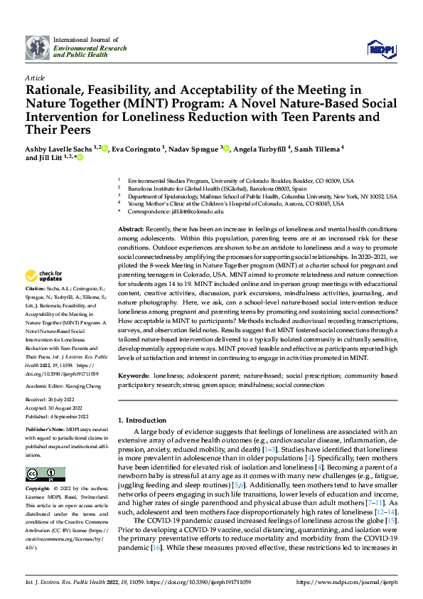 (PDF) Rationale, Feasibility, and Acceptability of the Meeting in Nature Together (MINT) Program ...