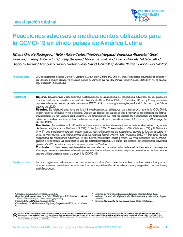 (PDF) Reacciones adversas a medicamentos utilizados para la COVID-19 en cinco países de América ...