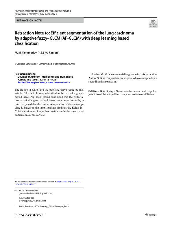 Pdf Retraction Note To Efficient Segmentation Of The Lung Carcinoma By Adaptive Fuzzyglcm