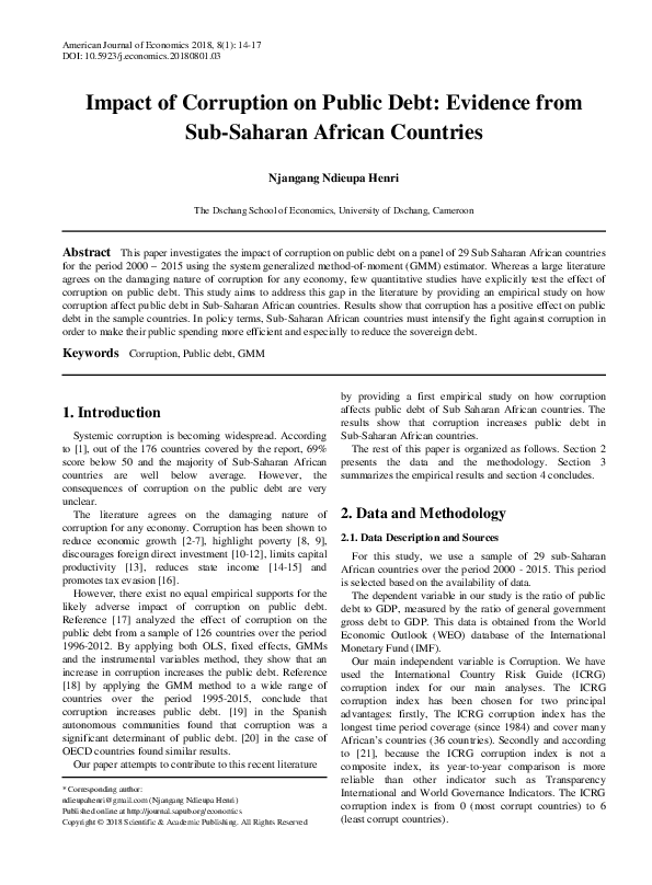 (PDF) Effect of foreign aid on corruption: evidence from Sub-Saharan ...