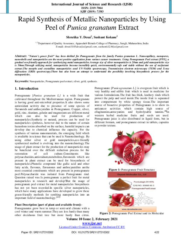 (PDF) Rapid Synthesis of Metallic Nanoparticles by Using Peel of Punica granatum Extract