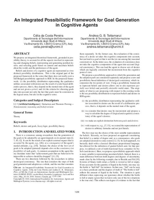 (PDF) An integrated possibilistic framework for goal generation in cognitive agents | Célia ...
