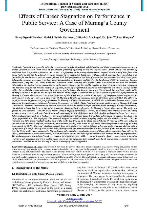 (PDF) Effects of Career Stagnation on Performance in Public Service: A ...