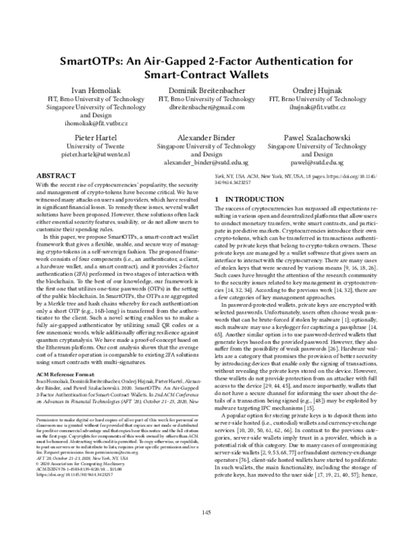 (PDF) SmartOTPs: An Air-Gapped 2-Factor Authentication for Smart-Contract Wallets