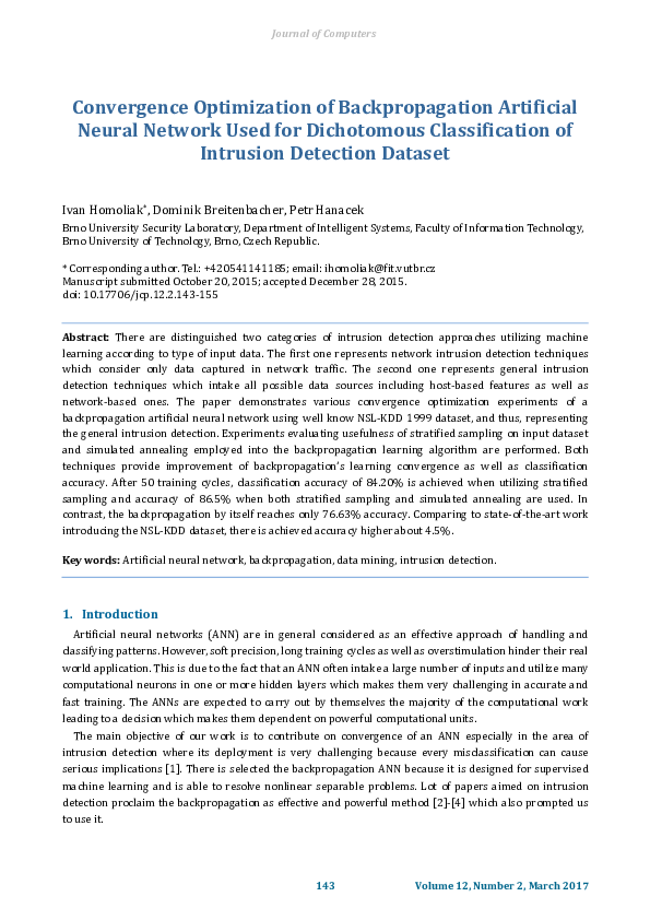 (PDF) Convergence Optimization of Backpropagation Artificial Neural Network Used for Dichotomous ...