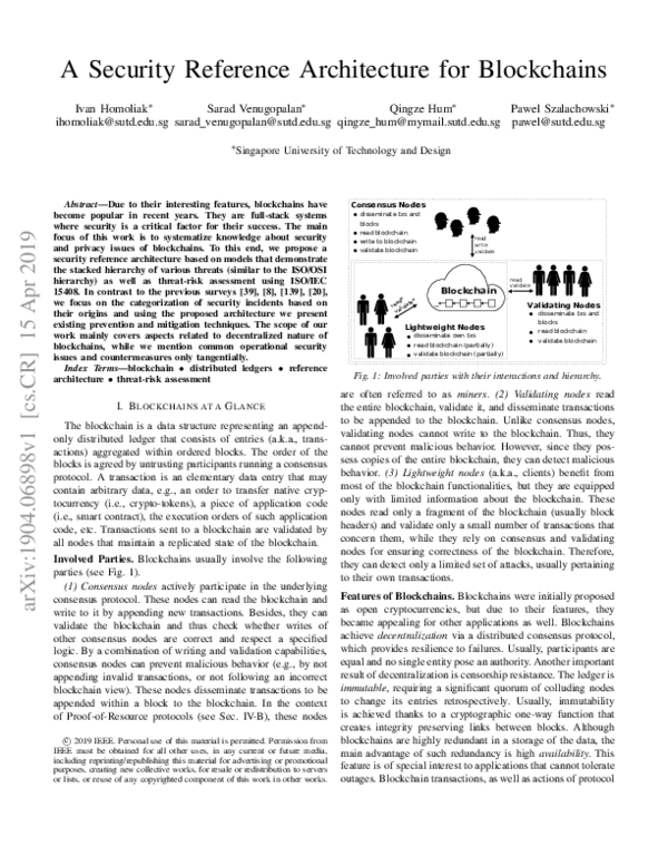 (PDF) A Security Reference Architecture for Blockchains