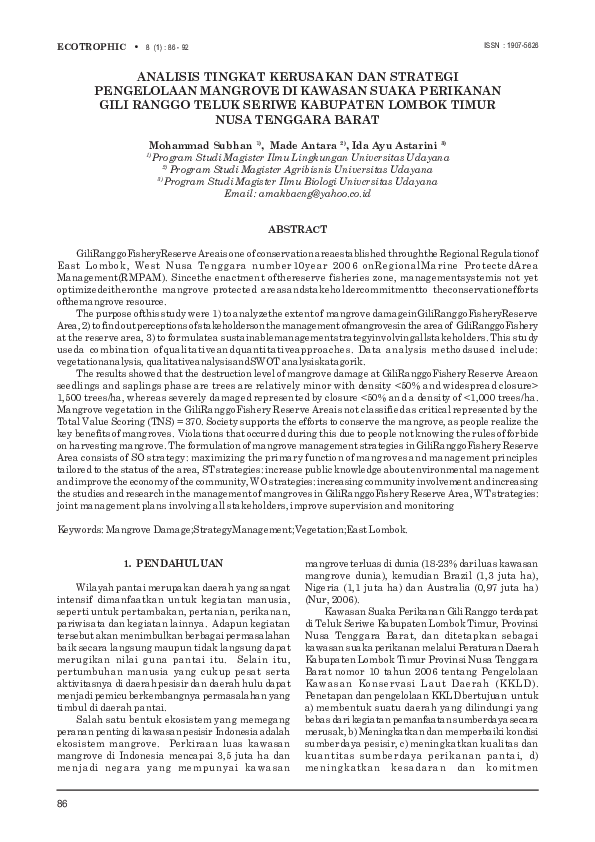 (PDF) Analisis Tingkat Kerusakan Dan Strategi Pengelolaan Mangrove DI Kawasan Suaka Perikanan ...