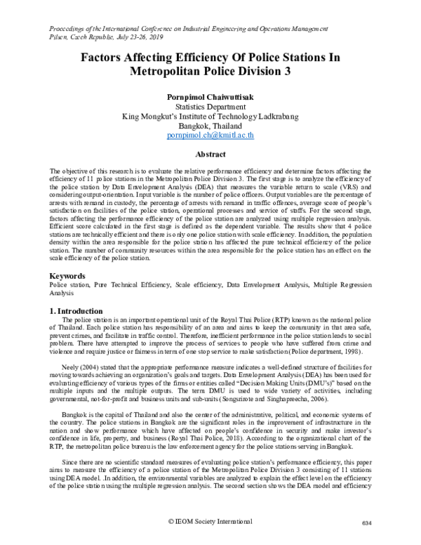 (PDF) Factors Affecting Efficiency of Police Stations in Metropolitan ...