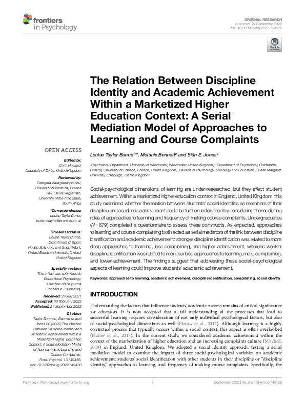 (PDF) The Relation Between Discipline Identity and Academic Achievement ...