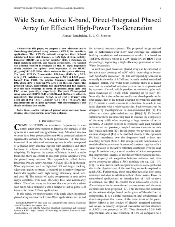 (PDF) Wide Scan, Active K-band, Direct-Integrated Phased Array for Efficient High-Power Tx ...