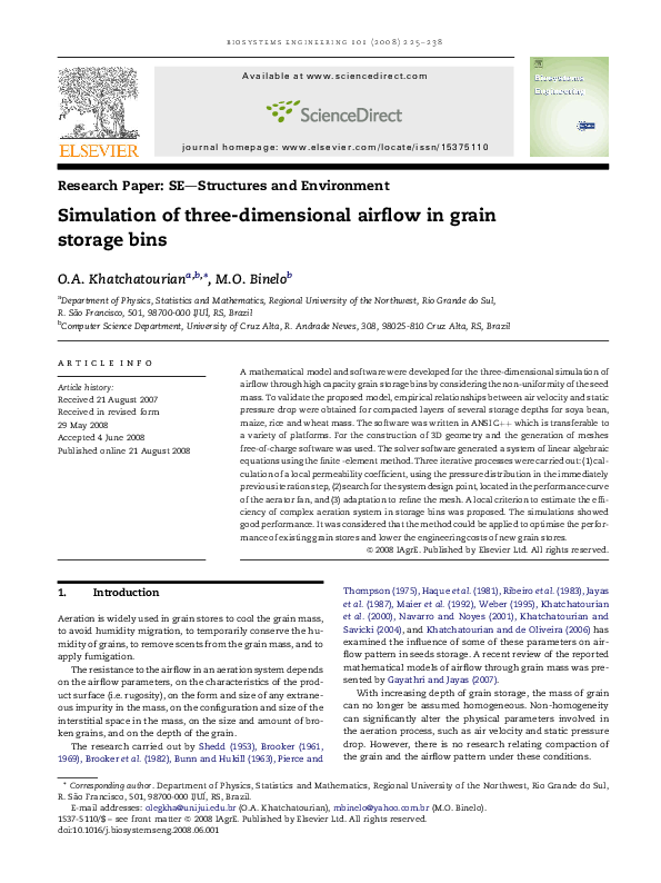 (PDF) Simulation of three-dimensional airflow in grain storage bins