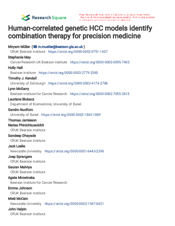 (PDF) Human-correlated genetic HCC models identify combination therapy ...