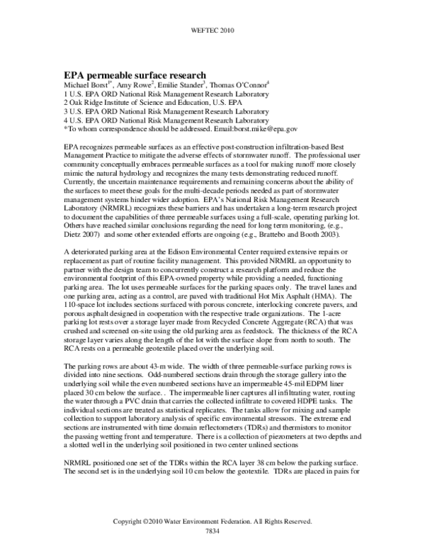 (PDF) EPA Permeable Surface Research