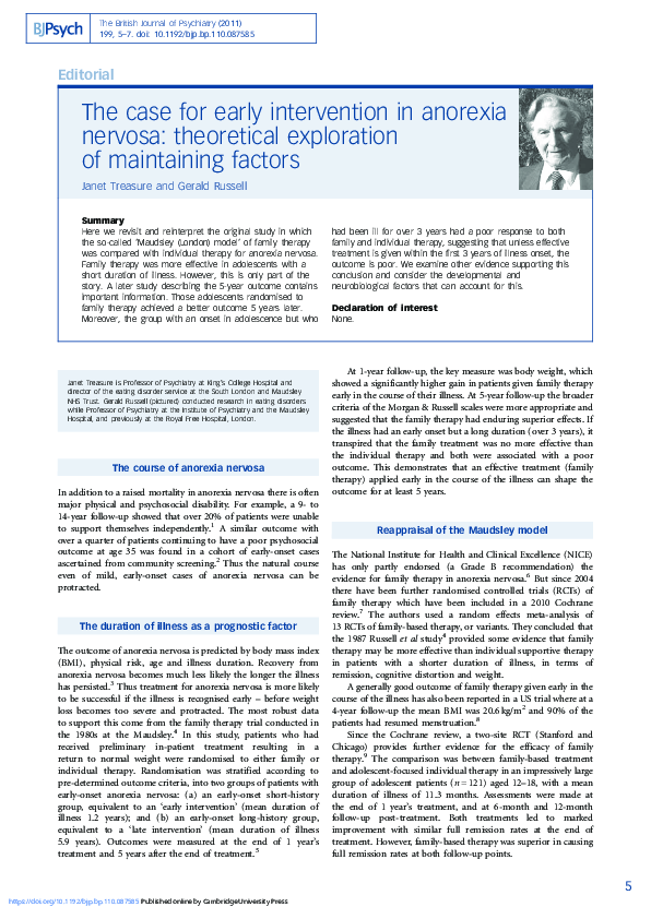 (PDF) The case for early intervention in anorexia nervosa: theoretical ...