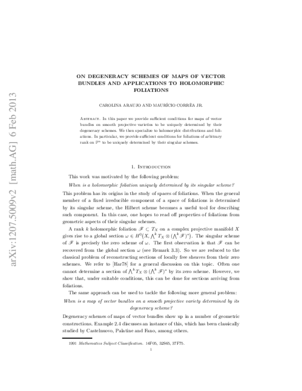 (PDF) On degeneracy schemes of maps of vector bundles and applications ...