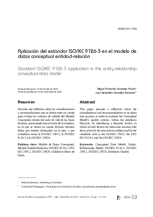 Aplicación del estándar ISO/IEC 9126-3 en el modelo de datos conceptual ... Aplicación del estándar ISO/IEC 9126-3 en el modelo de datos conceptual ...
