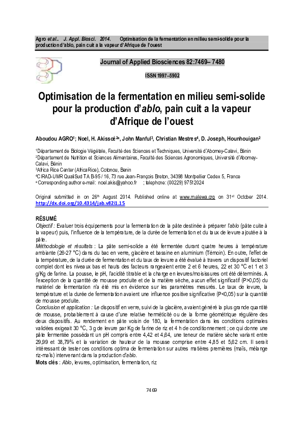 (PDF) Optimisation de la fermentation en milieu semi-solide pour la ...